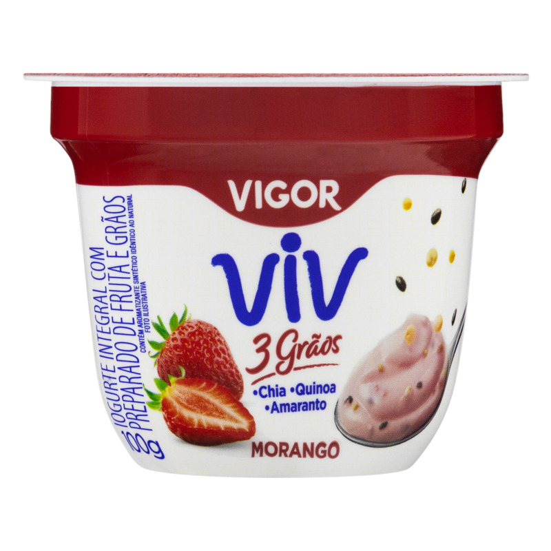 Iogurte 3 Graos Vigor 100g Morango é aqui na Barcelos