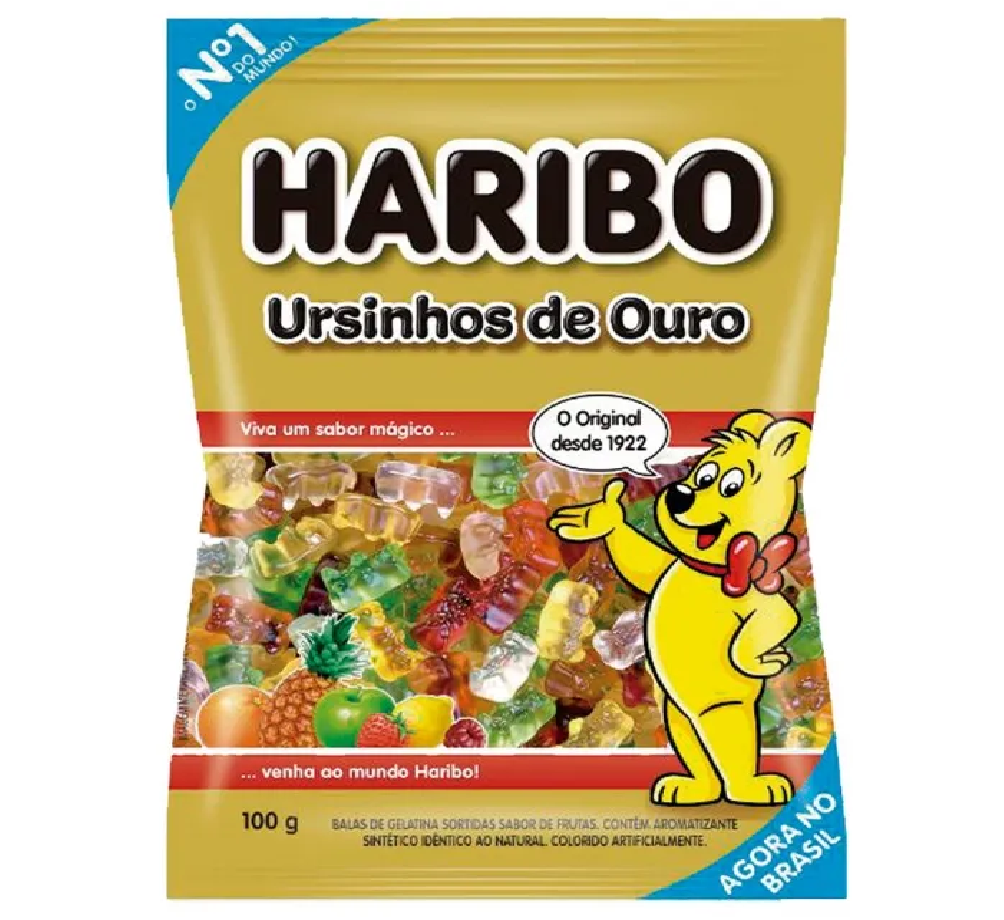 Bala de Gelatina Haribo 80g Ursinhos Ouro é aqui na Barcelos