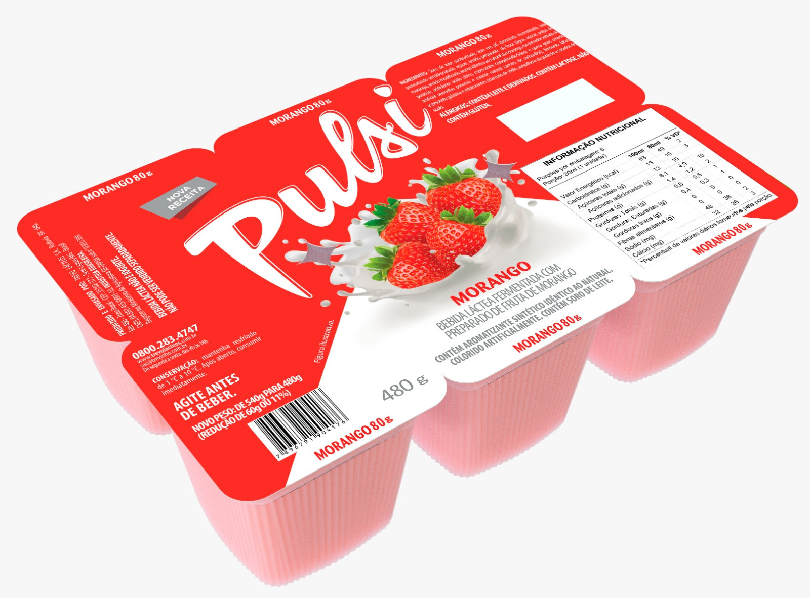 Bebida Lact.pulsi 480g Morango é aqui na Barcelos