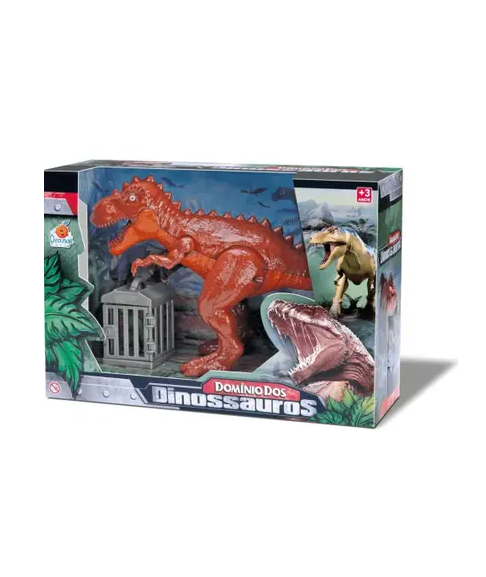 Dinossauro T-rex Orange Toys 32,5cm C/jaula+filhot é aqui na Barcelos